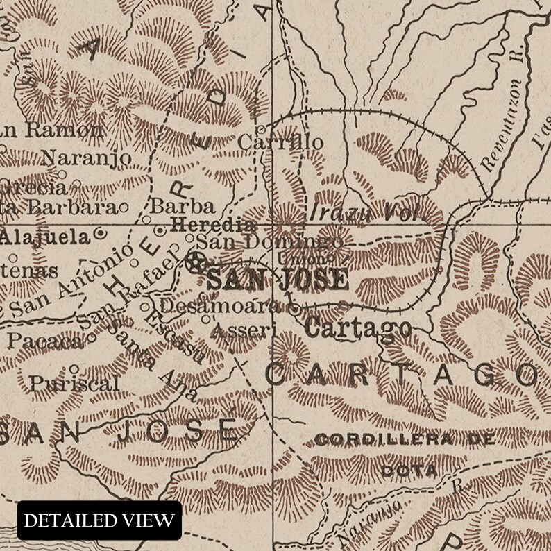 1890 Costa Rica Map Poster Old Wall Map of Costa Rica Wall - Etsy