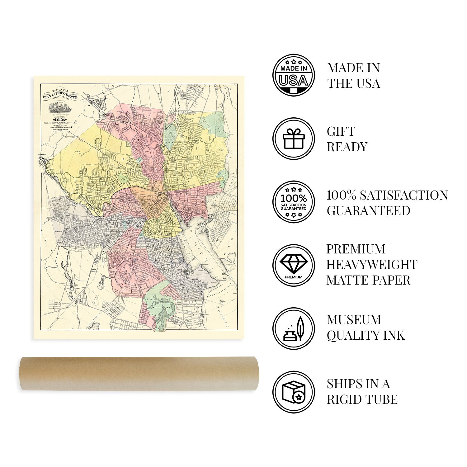 1899 Map of Providence Rhode Island Vintage Providence Map Bird's Eye ...