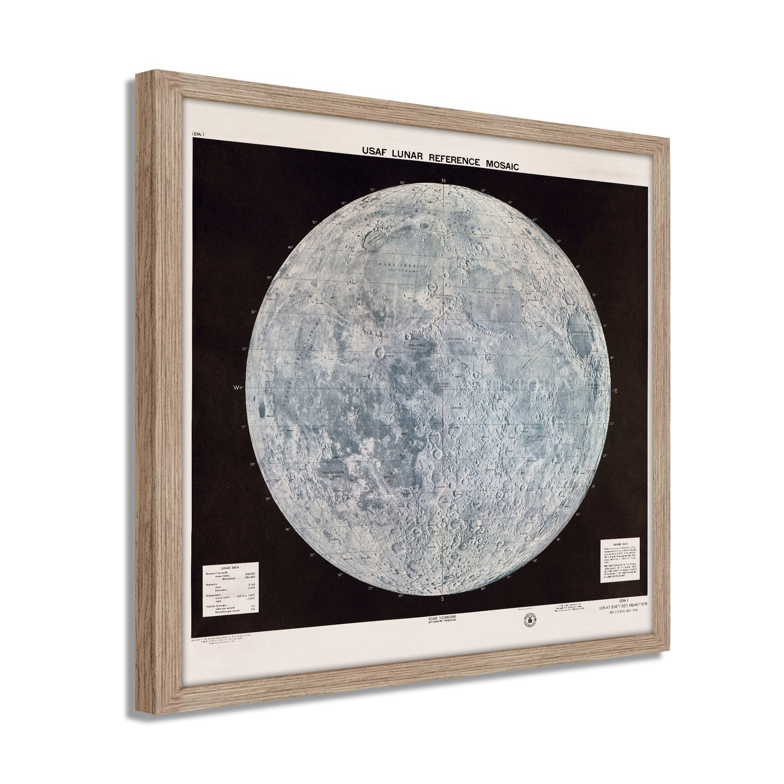 1966 Map of the Moon Framed Vintage Moon Poster Restored - Etsy