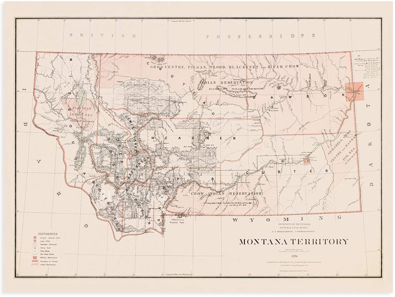 1879 Montana State Map Vintage Map of Montana Wall Art Old Montana Map ...