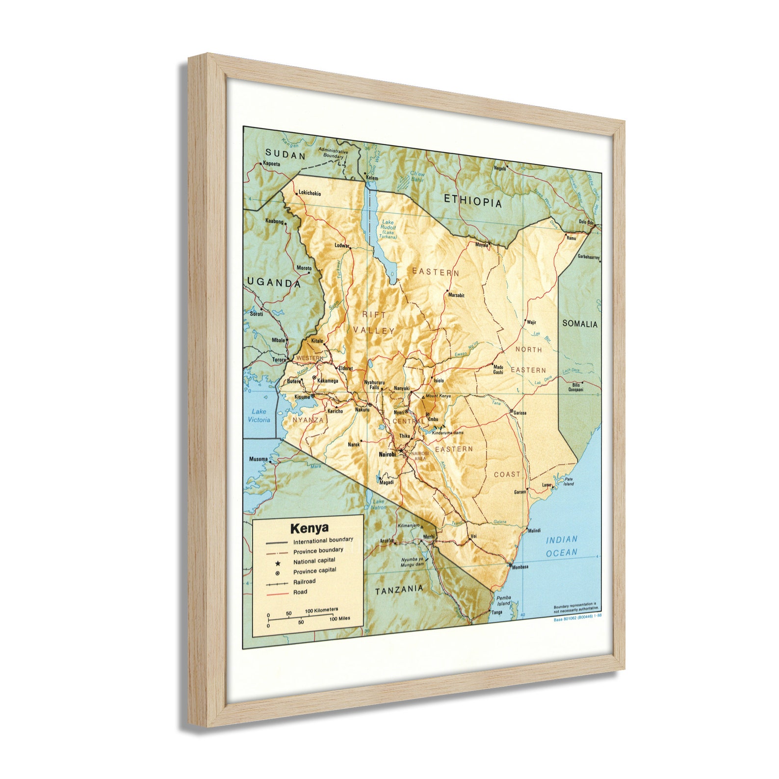 1988 Kenya Map Print Framed Vintage Kenya Wall Art Map Old Kenya Wall ...