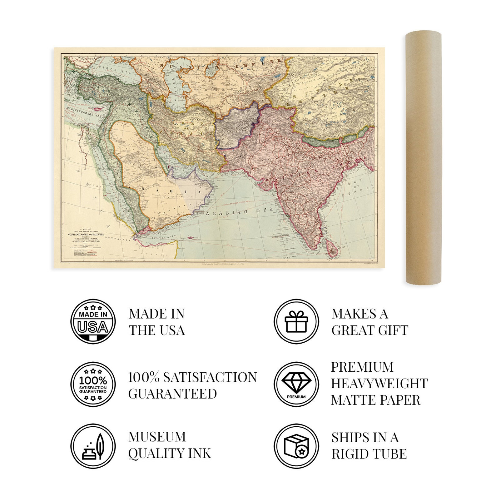1912 Middle East Map Old Map of Countries Between Constantinople ...