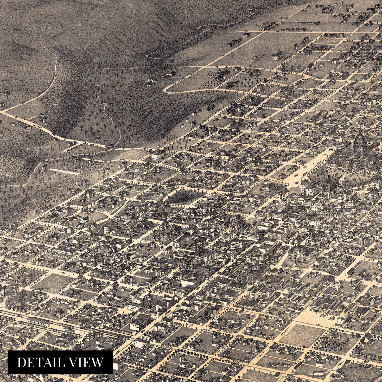 1887 Austin Texas Map Vintage Austin Texas Wall Art Old - Etsy