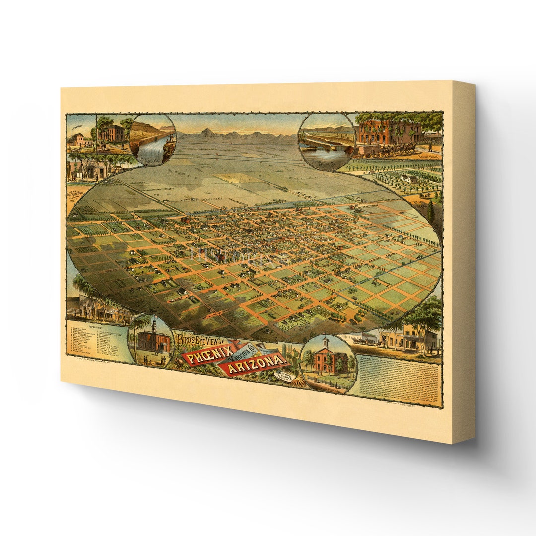 1885 Phoenix Arizona Map - Canvas Wrap Vintage Map of Phoenix Arizona ...