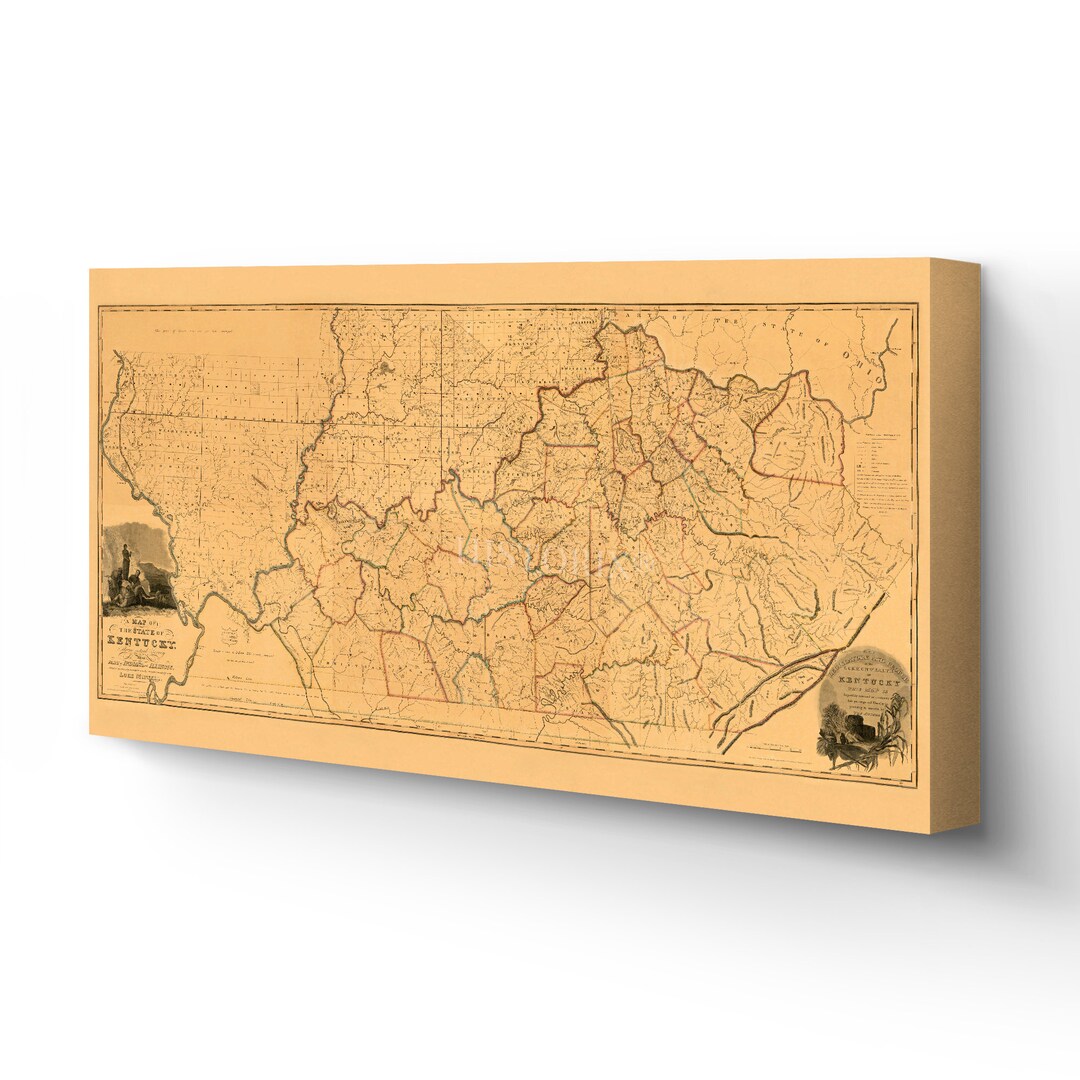1818 Kentucky Map - Canvas Wrap Vintage Map of Kentucky - Historic ...