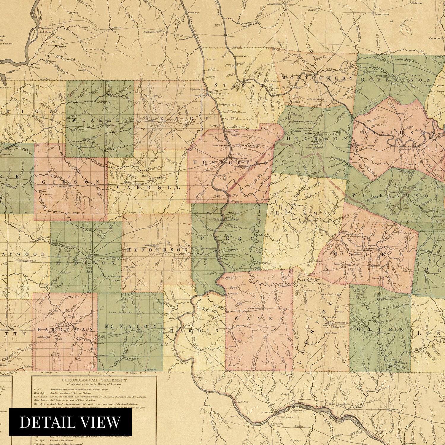 1832 Tennessee State Map - Vintage Map Wall Decor - Historical Map of ...
