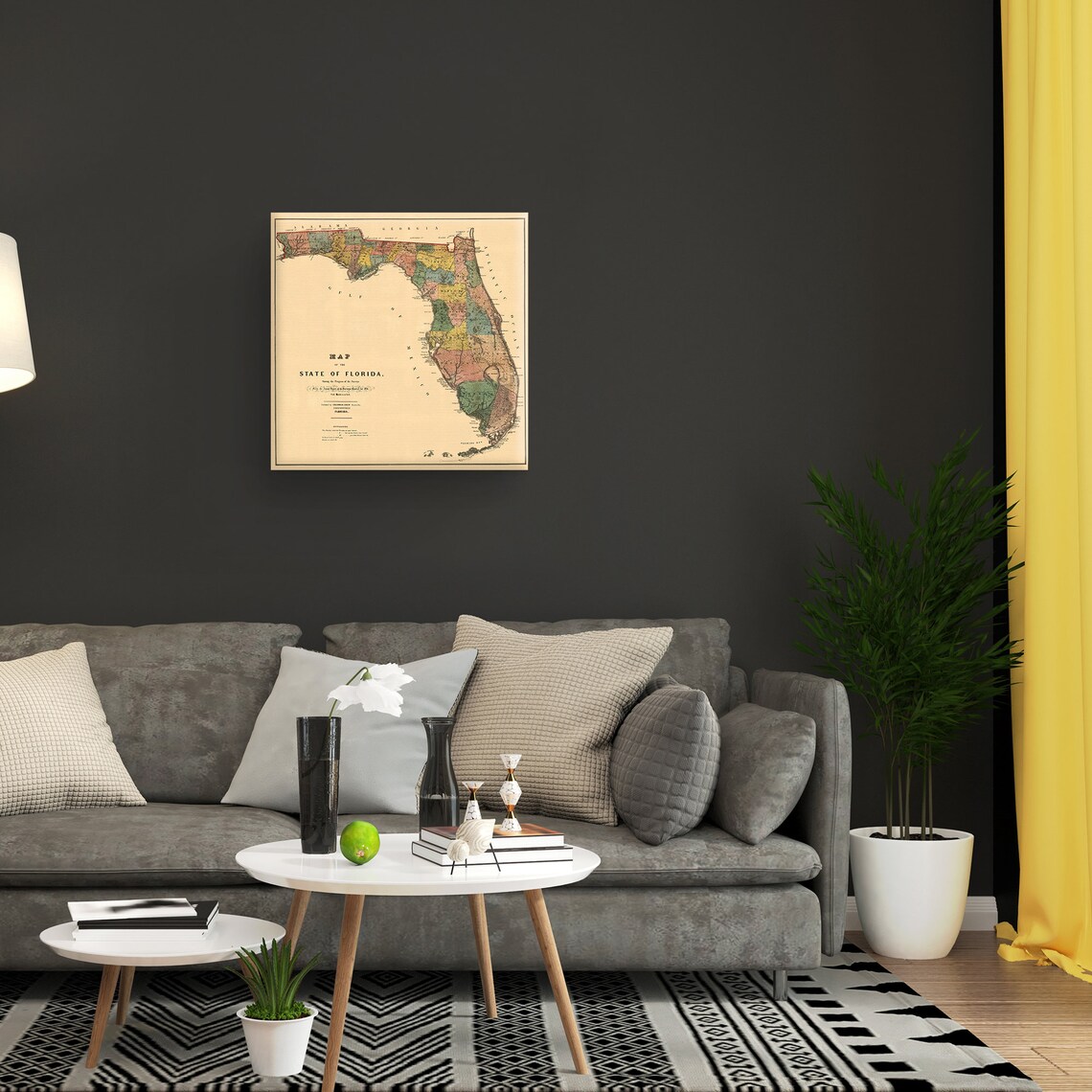 1856 Florida Map Canvas - Canvas Wrap Vintage Florida Map - Old Florida ...