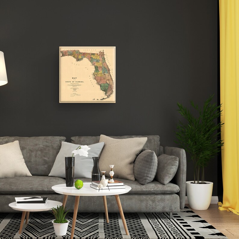 1856 Florida Map Canvas - Canvas Wrap Vintage Florida Map - Old Florida ...