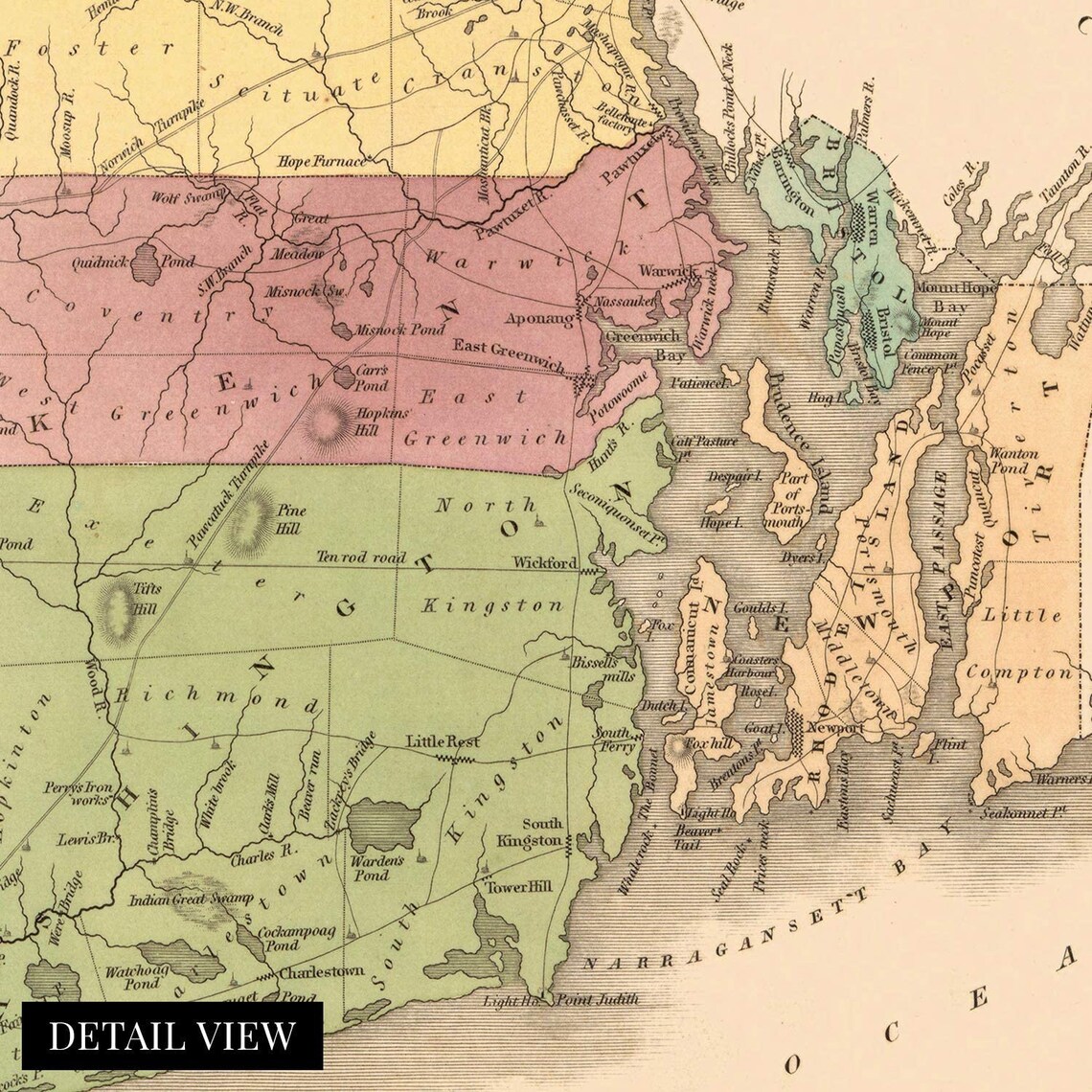 1829 Rhode Island State Map - Rhode Island Vintage Map - Old USA Poster ...