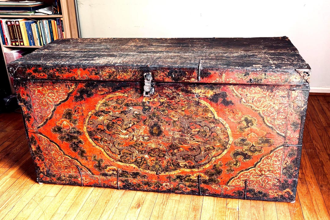 18th Century Tibetan Antique Chest/ Unique/ Original Wood/ Hardware and ...