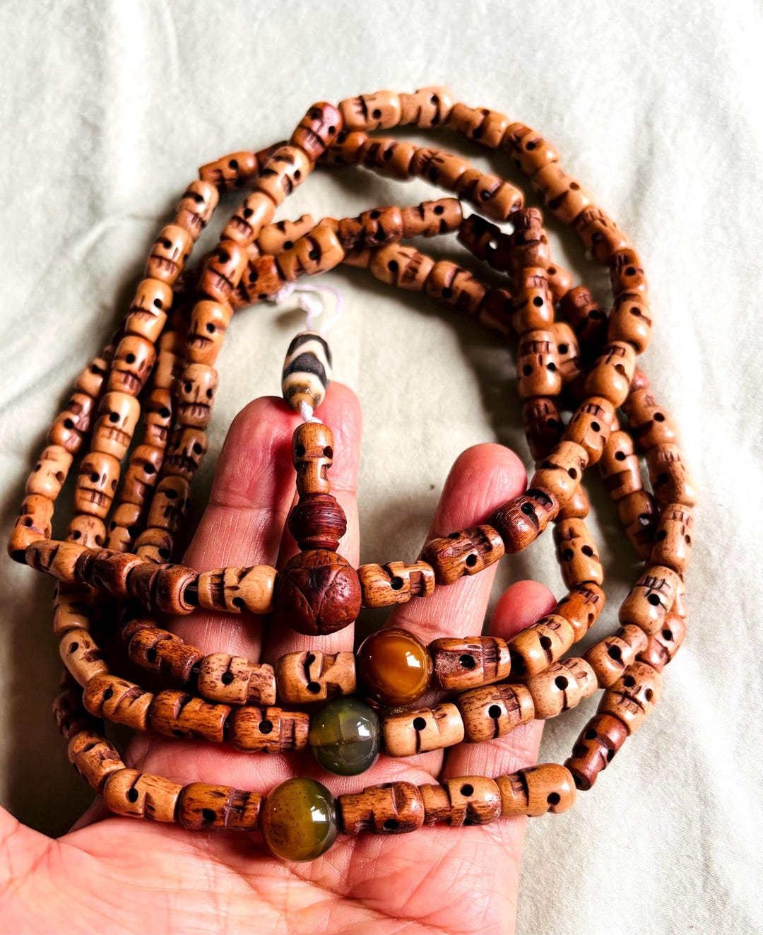 Traditional Tibetan Old Skulls Yak Bone Mala is for Meditation ...