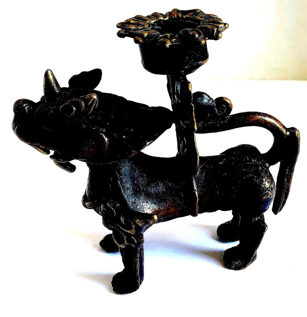 An Antique Snow Lion Candle Holder - Etsy