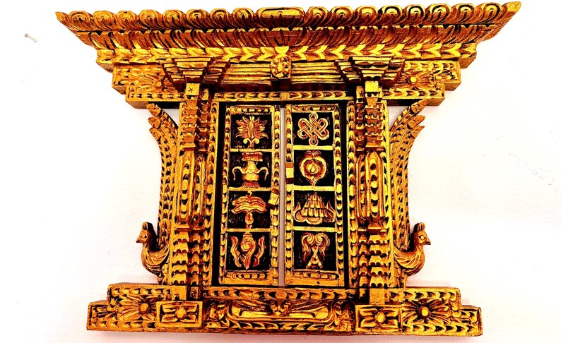 Hand Carved Wooden Golden Temple Window - Nepalese Craftsmanship - Etsy