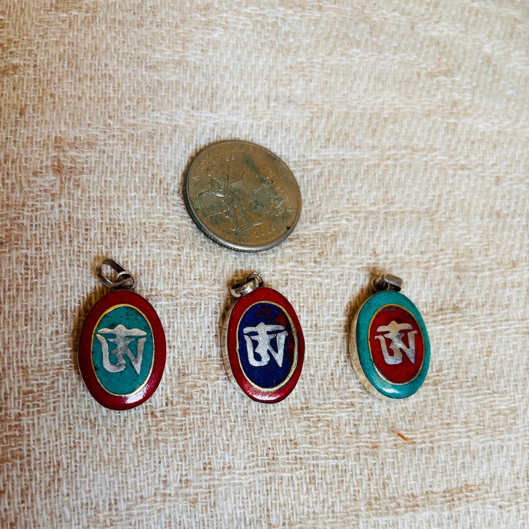 Tibetan Silver Om Pendant: Handmade Coral & Turquoise Lapis Lazuli ...