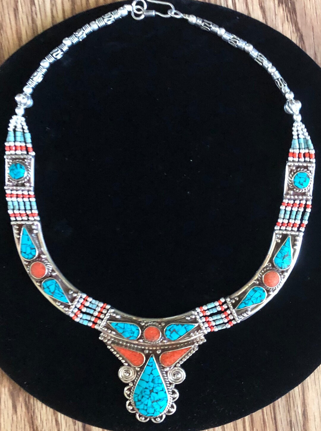 Vintage Tibetan Necklace: Turquoise & Coral Inlaid Silver - Etsy