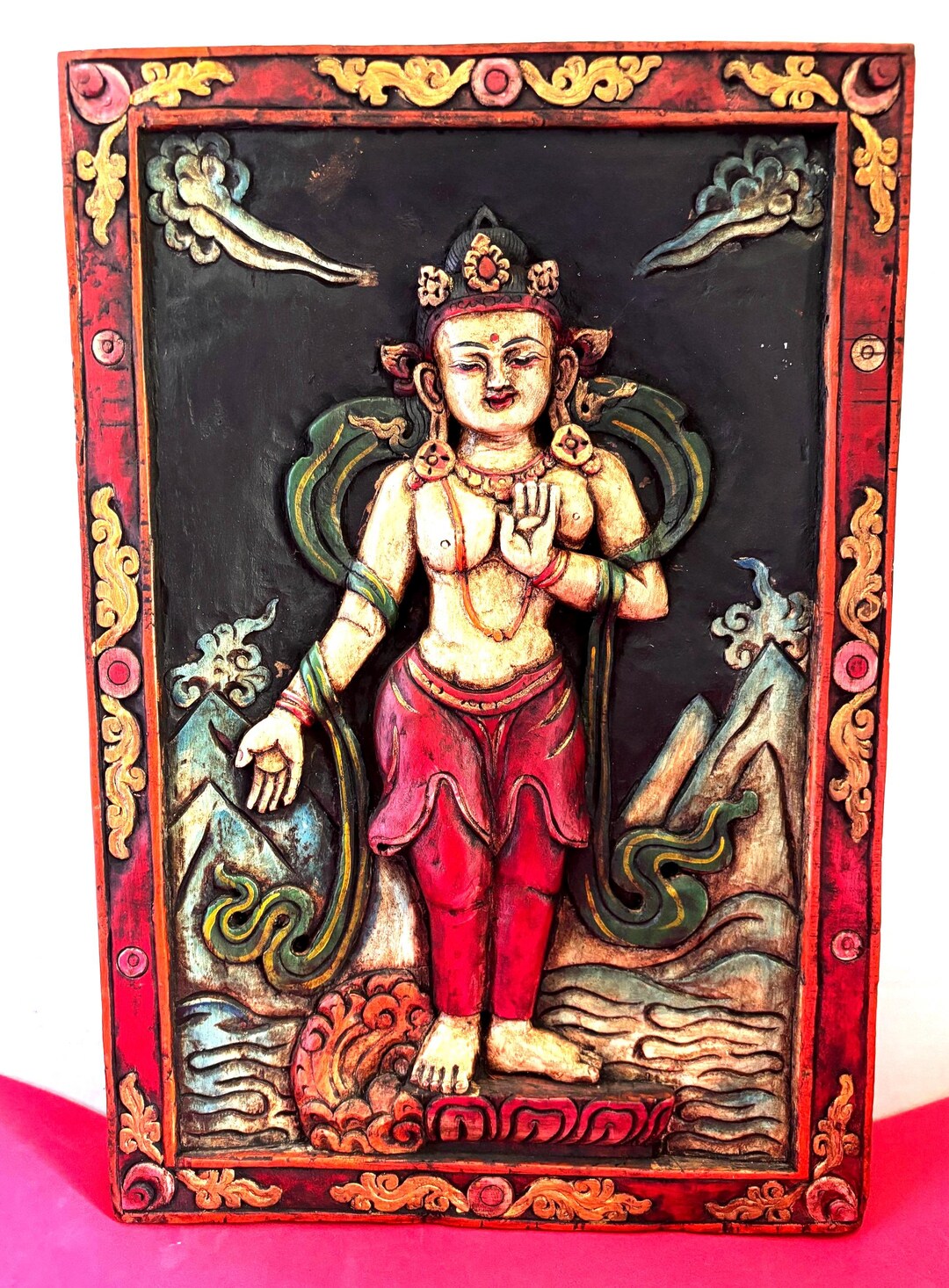 Old and Used Wooden Female Buddha Wall Hangin, Handcrafted Artwork With ...