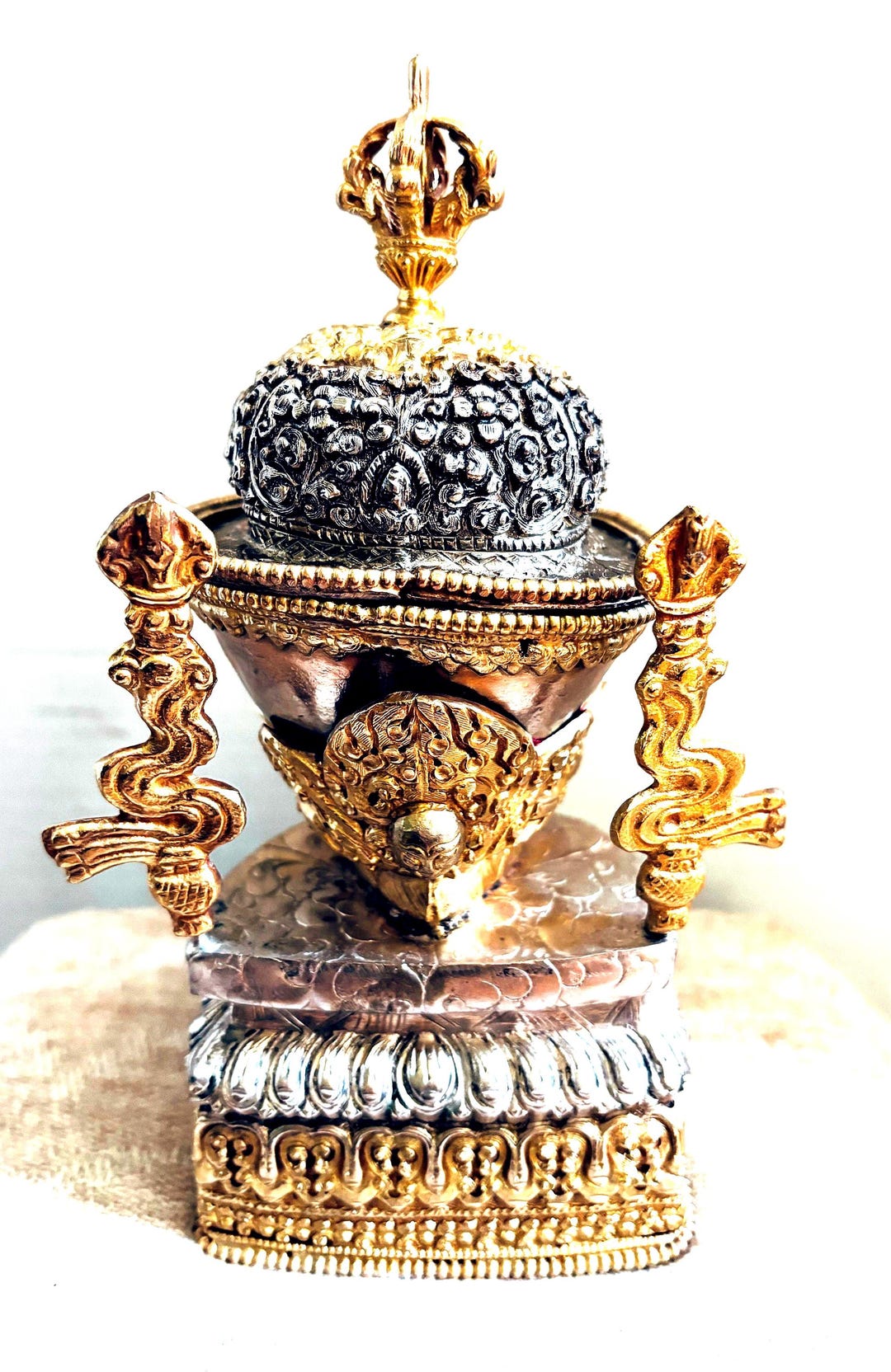 Tibetan Kapala Offering Bowl, Silver and Gold Plated, Handmade for ...