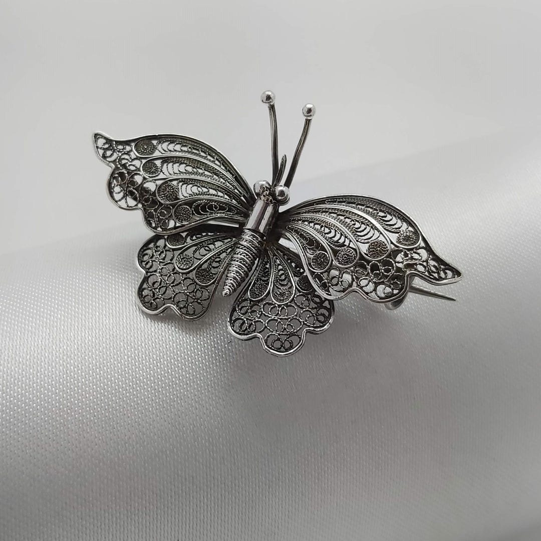 Vintage Silver Filigree Butterfly Brooch - Etsy
