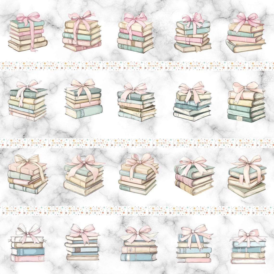 Pastel Book Clipart: Stacked Books With Bows (digital Download) - Etsy