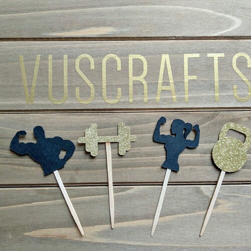 Gym Theme Party Decorations Weight Lifting Cupcake Toppers | Etsy