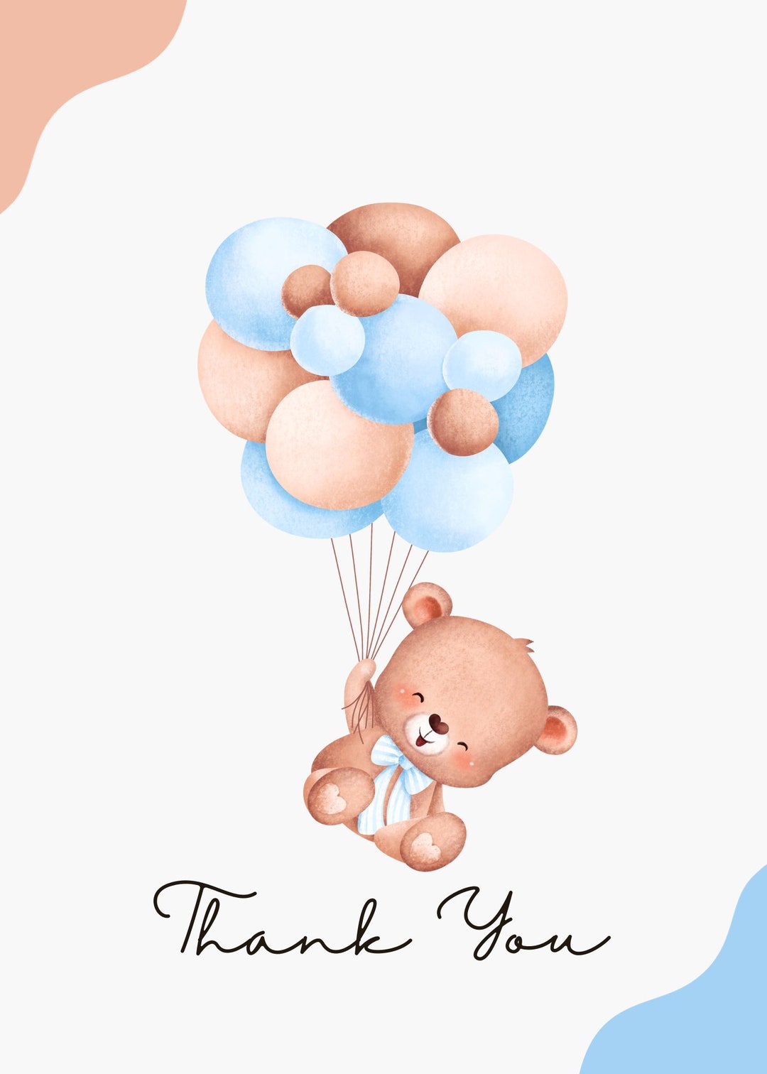 Thank You Card Blue Bear - Etsy