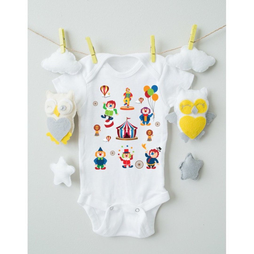 Circus Clowns Bodysuit, Circus Birthday, 1st Birthday, Baby Shower Gift ...