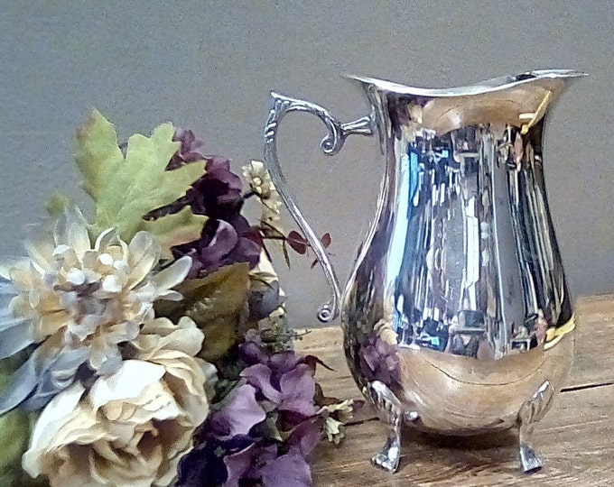 Vintage Silver Plate Water Pitcher With Ice Catcher, Ornate Footed ...