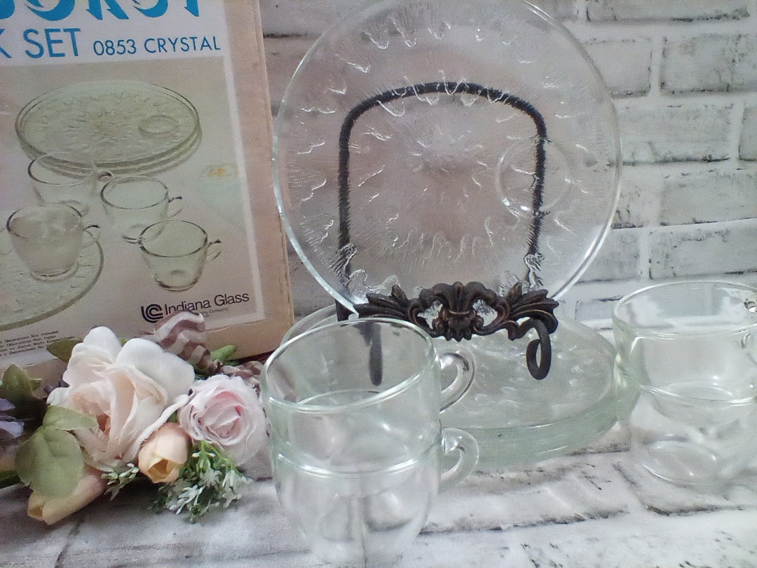 Crystal Snack Set by Indiana Glass, Sunburst Pattern, 4 Plates 9 1/4 ...