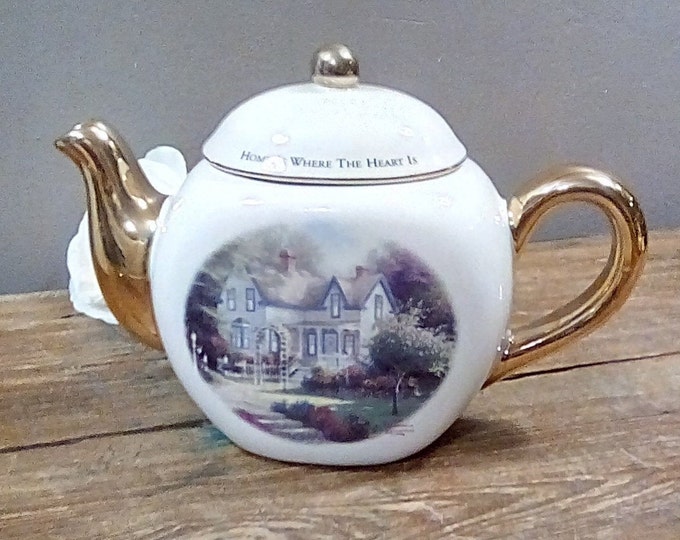 Vintage Teapot, Teleflora Thomas Kinkade Teapot, 1980s Teapot With Gold ...