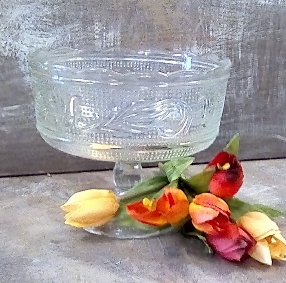 Vintage Compote From the 1960s, Heavy Pressed Glass Two Mold Pedestal ...