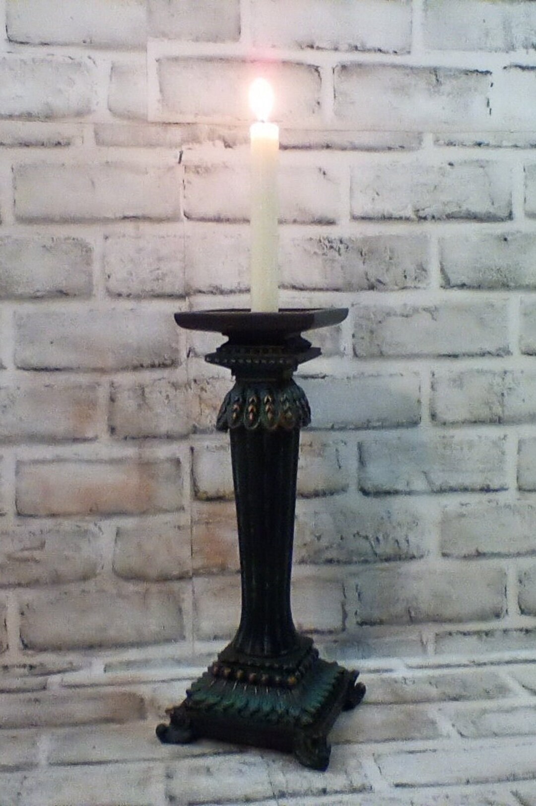 12 Inch Tall Candle Stick From Party Lite, Distressed Copper Paint With ...