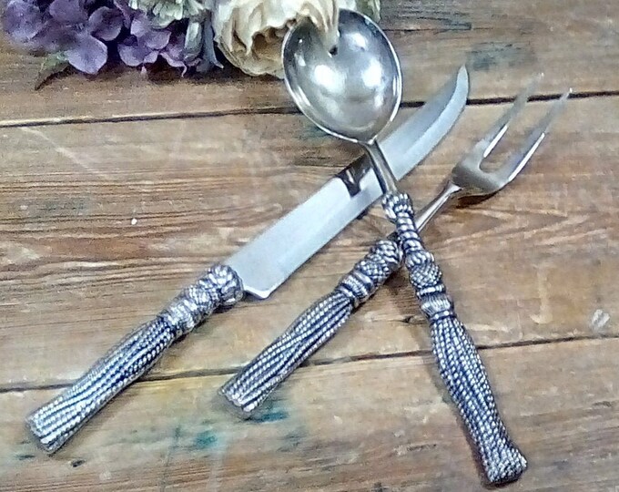 Vintage Carving Set by Silea, Heavy Knife Fork and Serving Spoon in ...