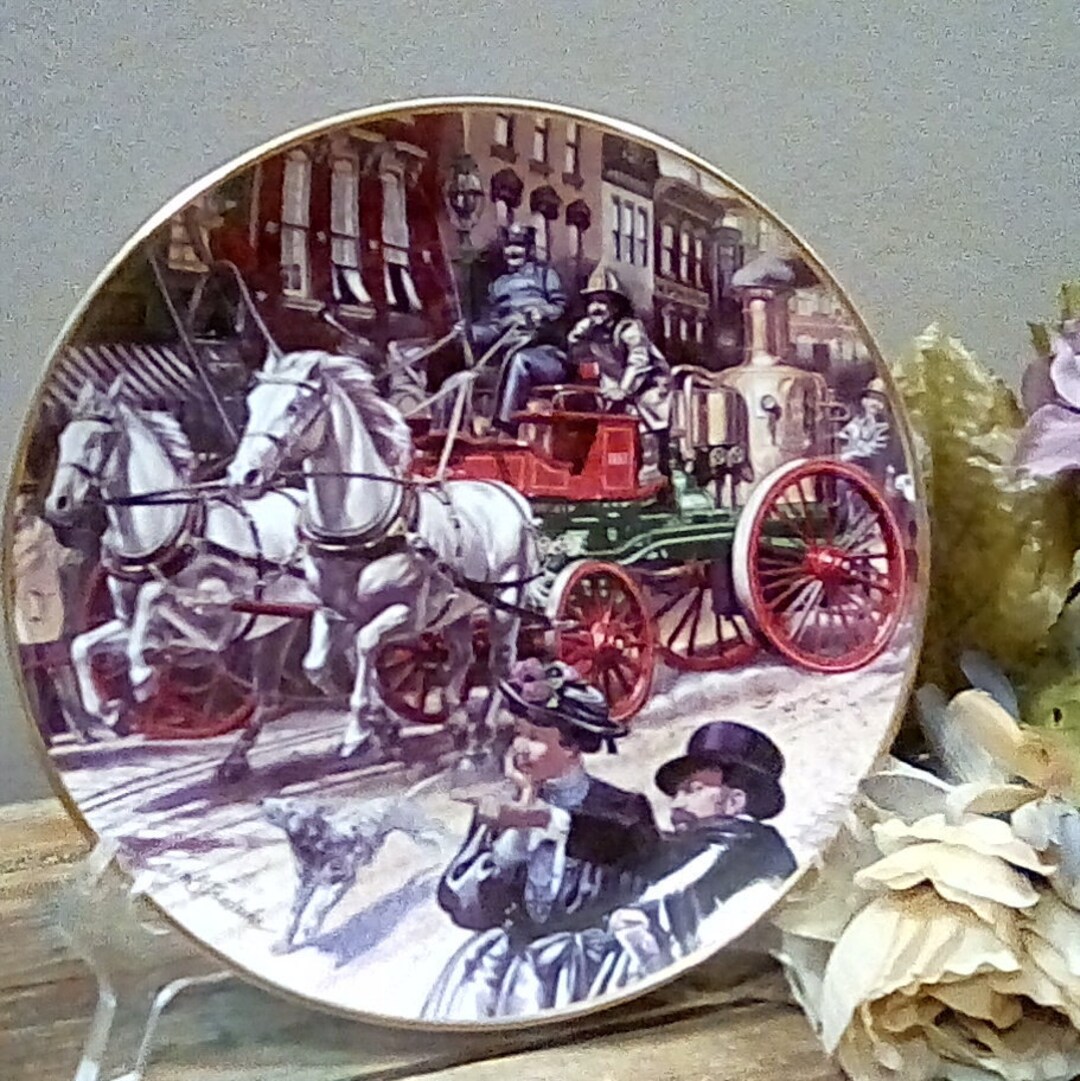 Vintage Collectible Plates, Antique Fire Engines on 90s Franklin Mint ...