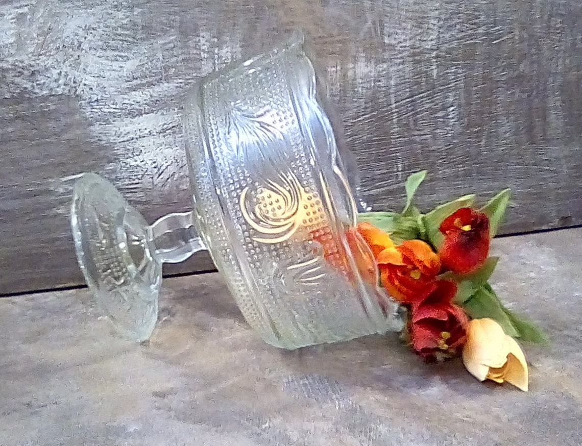 Vintage Compote From the 1960s, Heavy Pressed Glass Two Mold Pedestal ...