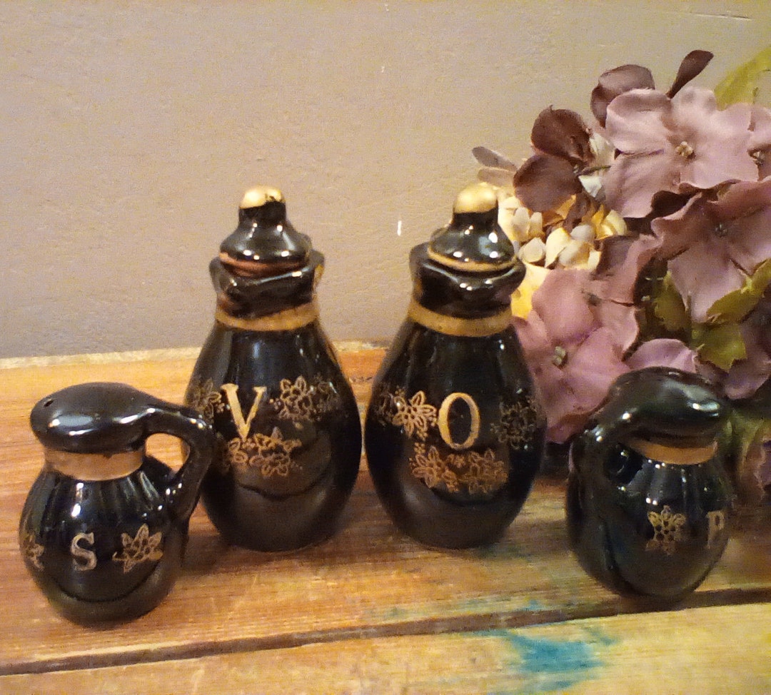 Vintage Condiment Set Vinegar and Oil Salt and Pepper - Etsy