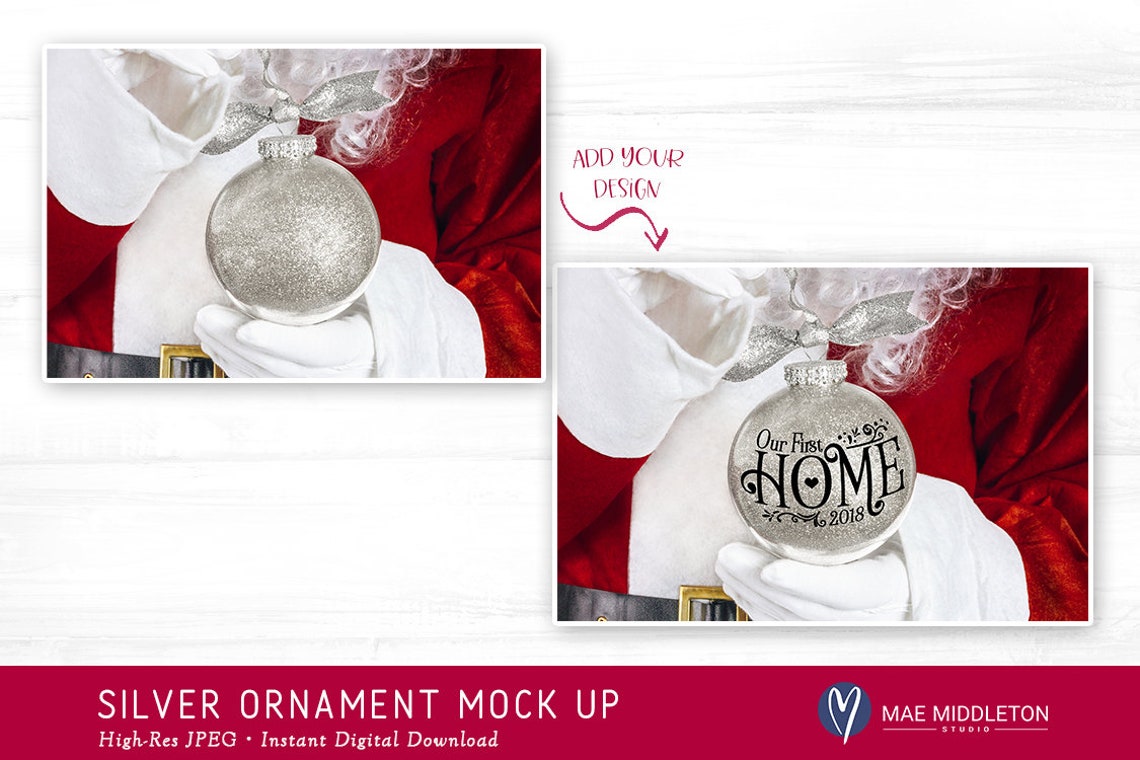 Christmas Mock up - Silver Glitter Ornament, Styled Stock Photography ...