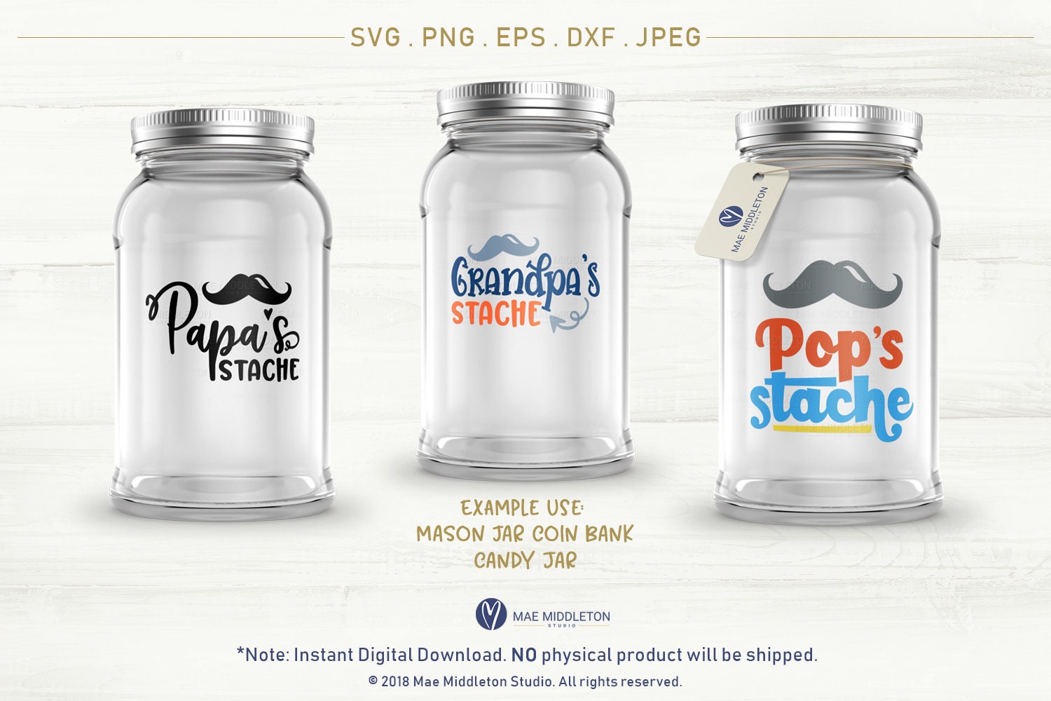 Mason Jar 'stache Mini Bundle Printables & Cut Files: Jpg - Etsy
