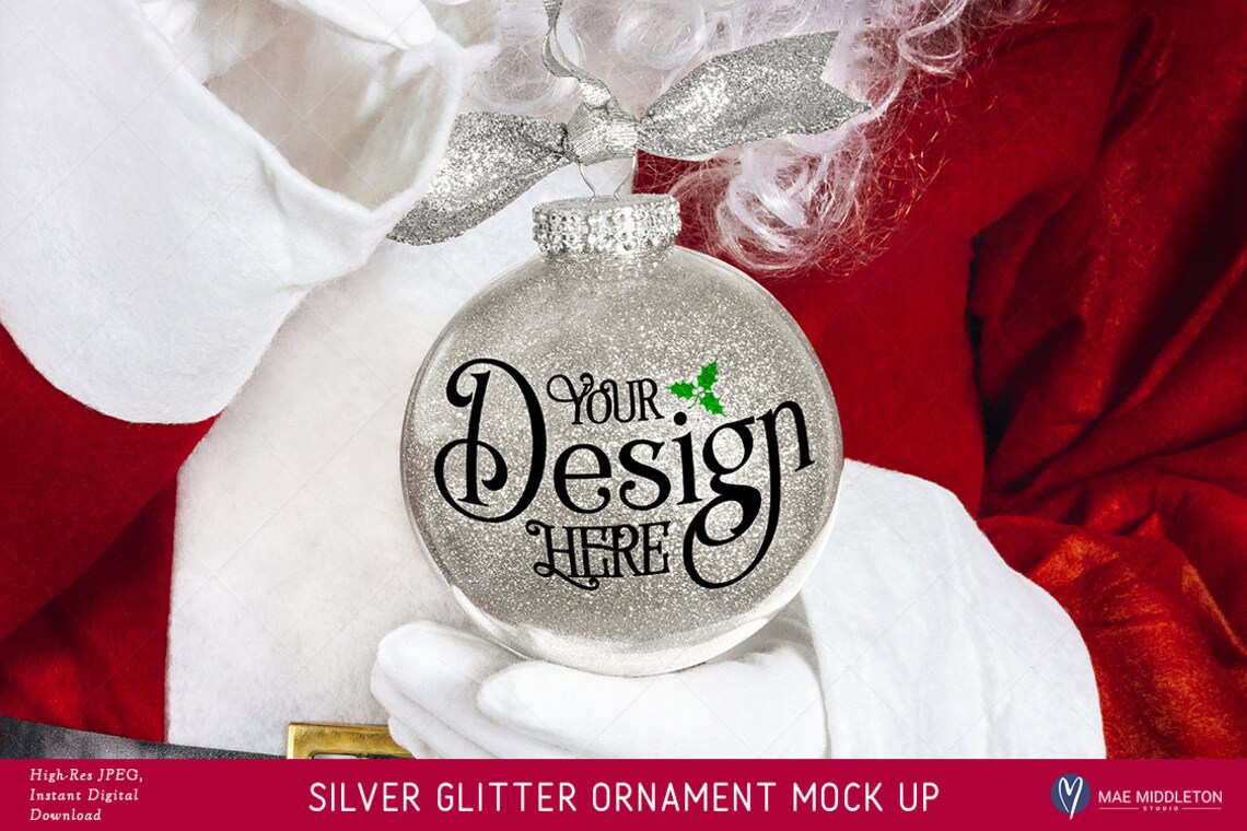 Christmas Mock up - Silver Glitter Ornament, Styled Stock Photography ...