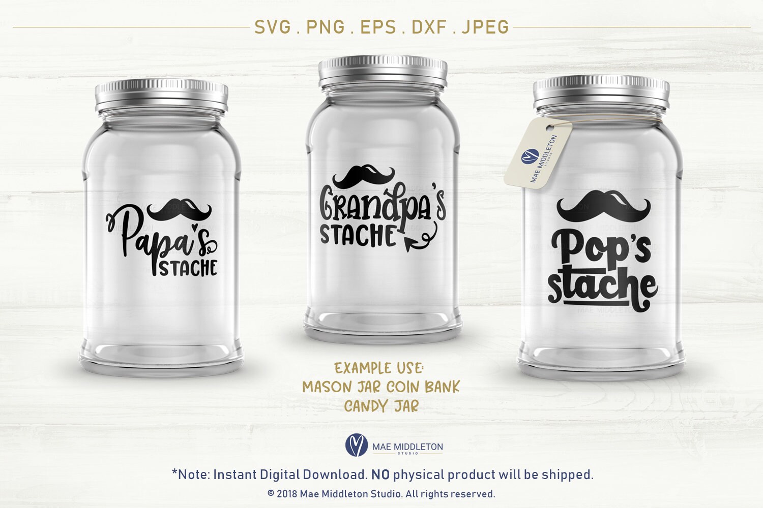 Mason Jar 'stache Mini Bundle Printables & Cut Files: Jpg - Etsy
