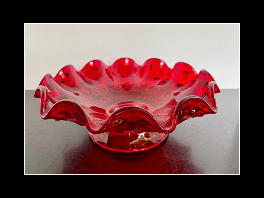 Viking Glass Red Bullseye Ruffled Bowl, 10.75 Inches, Modern Glassware ...