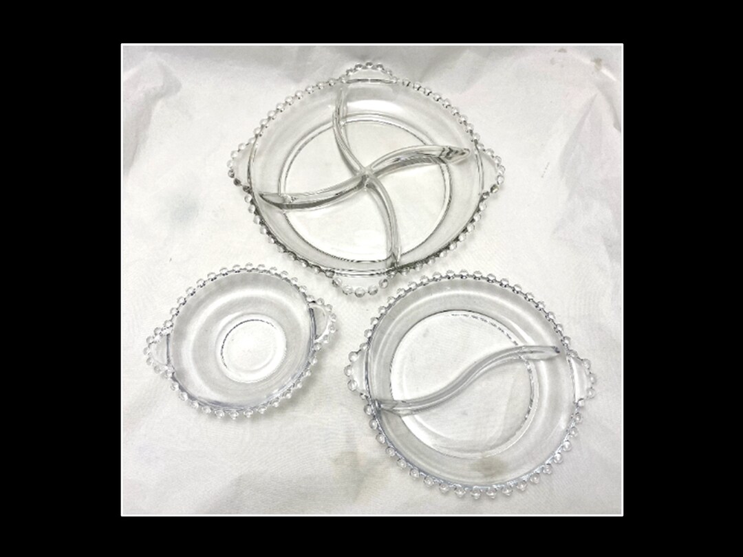 Three Piece Handled Candlewick Serving Set, Two Divided Relish Dishes W ...