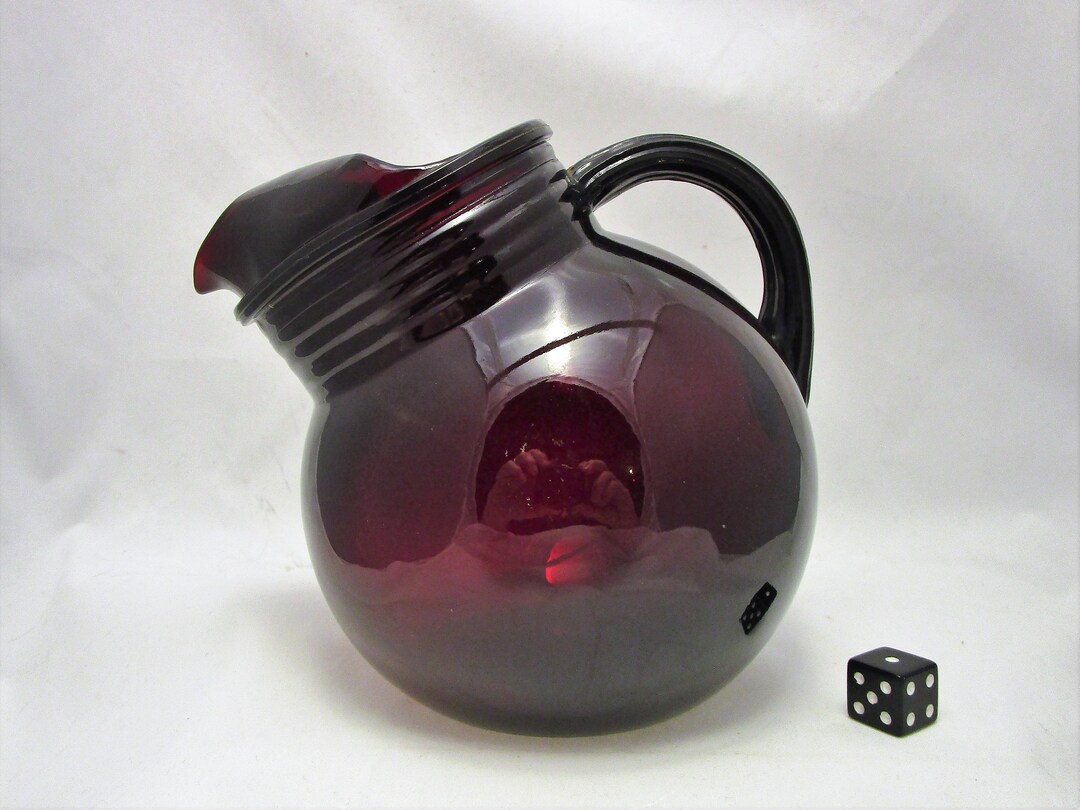 Ruby Red Tilt Ball Pitcher by Anchor Hocking, Pitcher W Horizontal Ribs ...