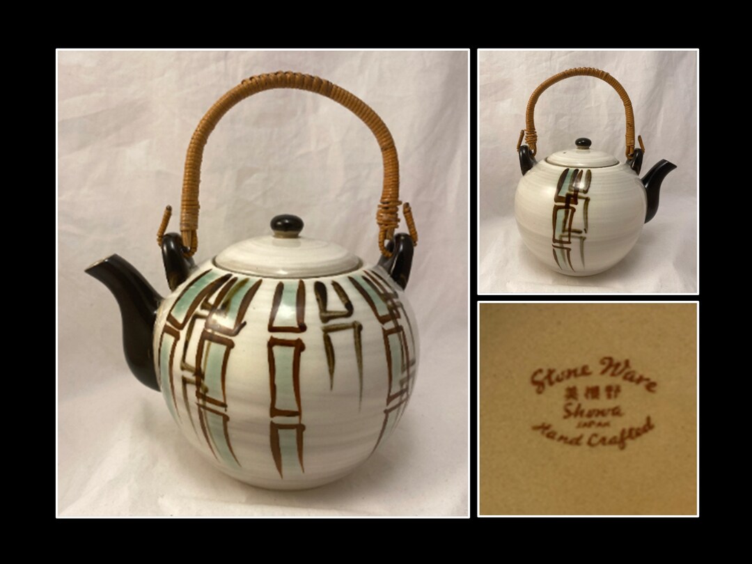 Showa Japan Stone Ware Teapot W Bamboo Theme, Hand Crafted, Made in ...