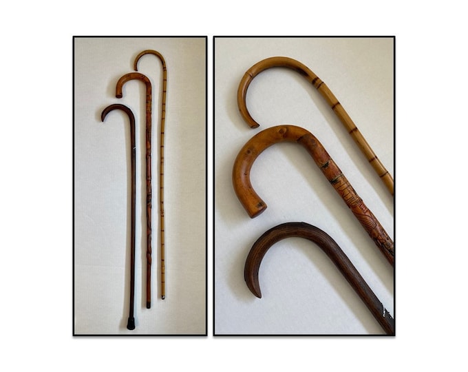 Antique and Vintage Walking Cane Set, Three Hand Made Walking Sticks ...
