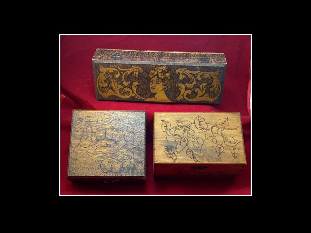 Vintage Pyrography Wood Boxes: Art Nouveau Flemish Decor, Set of 3 - Etsy