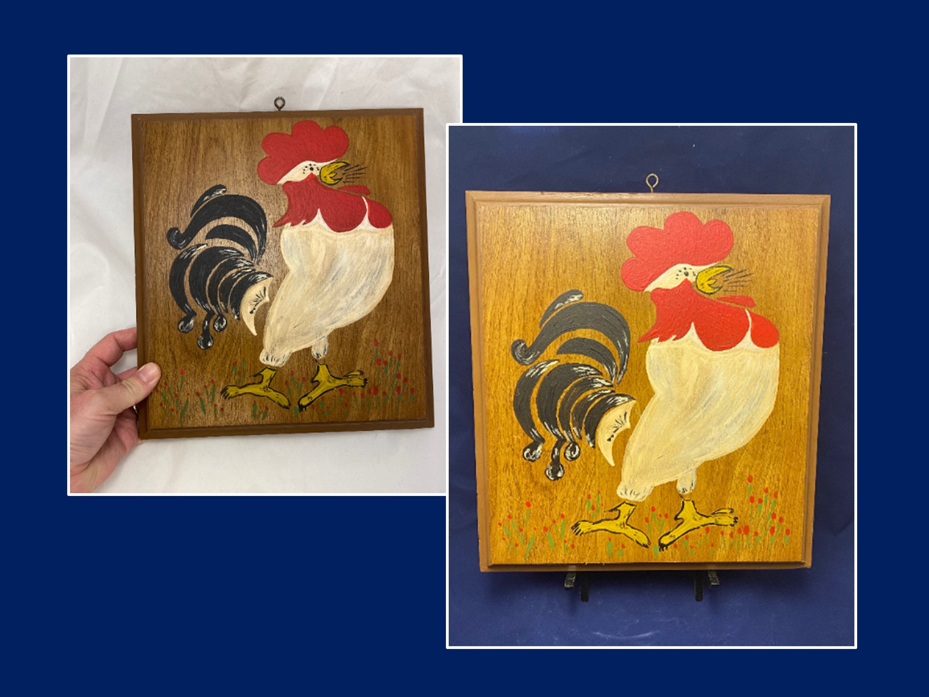 Rooster Plaque Hand Painted Wood Rooster Wall Hanging 1960s - Etsy