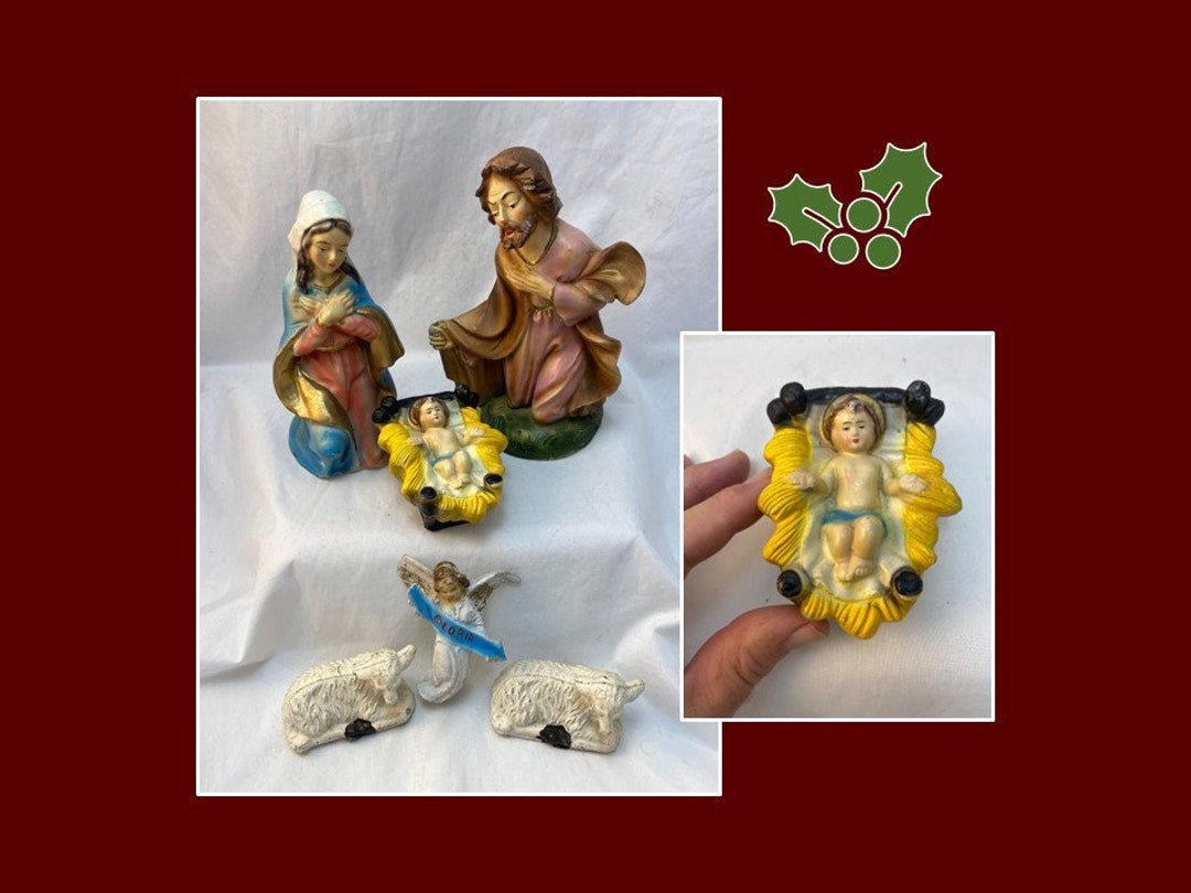 Six Vintage Fontanini Nativity Figures, Paper Mache, Baby Jesus, Mary ...