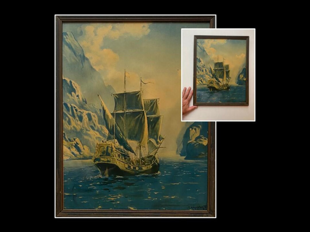 Atkinson Fox "good Ship Adventure" Antique Lithograph in Art Deco Frame ...