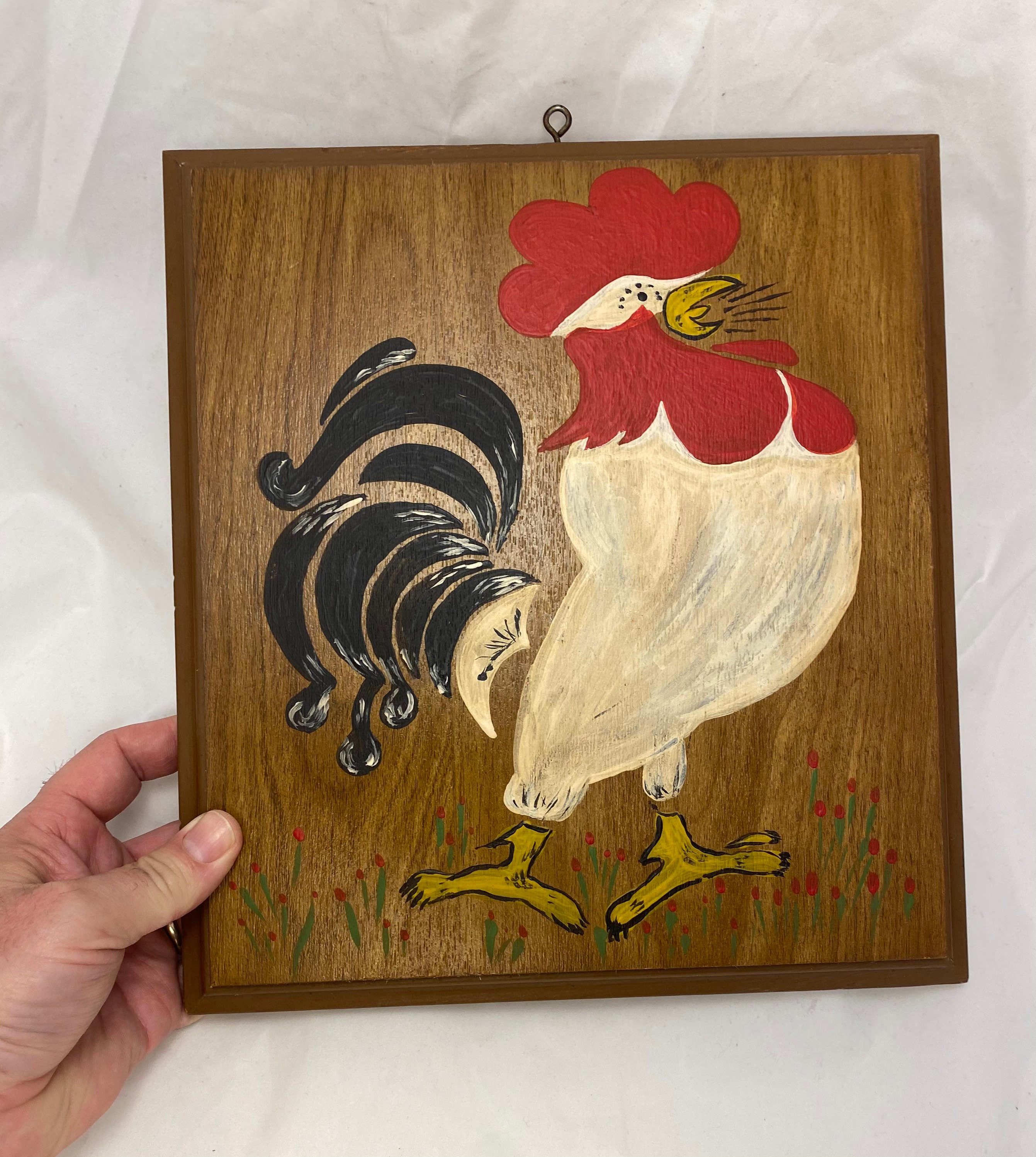 Rooster Plaque Hand Painted Wood Rooster Wall Hanging 1960s - Etsy