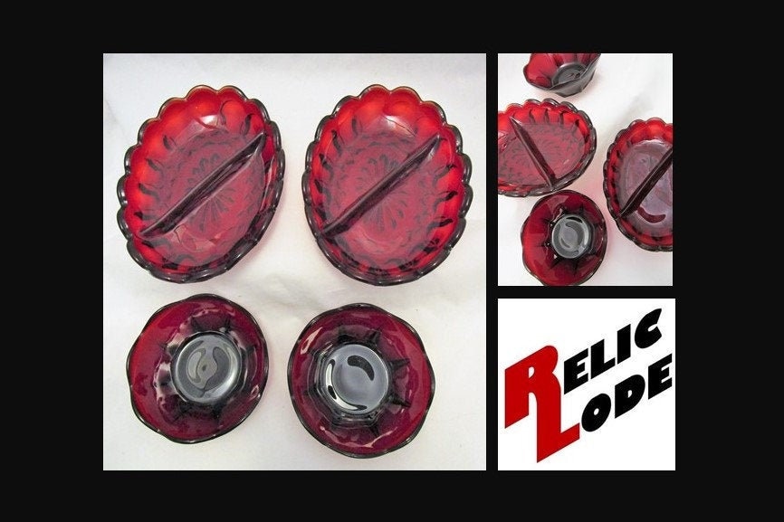 Ruby Red Candy Dish / Relish Bowl Set Two Anchor Hocking | Etsy